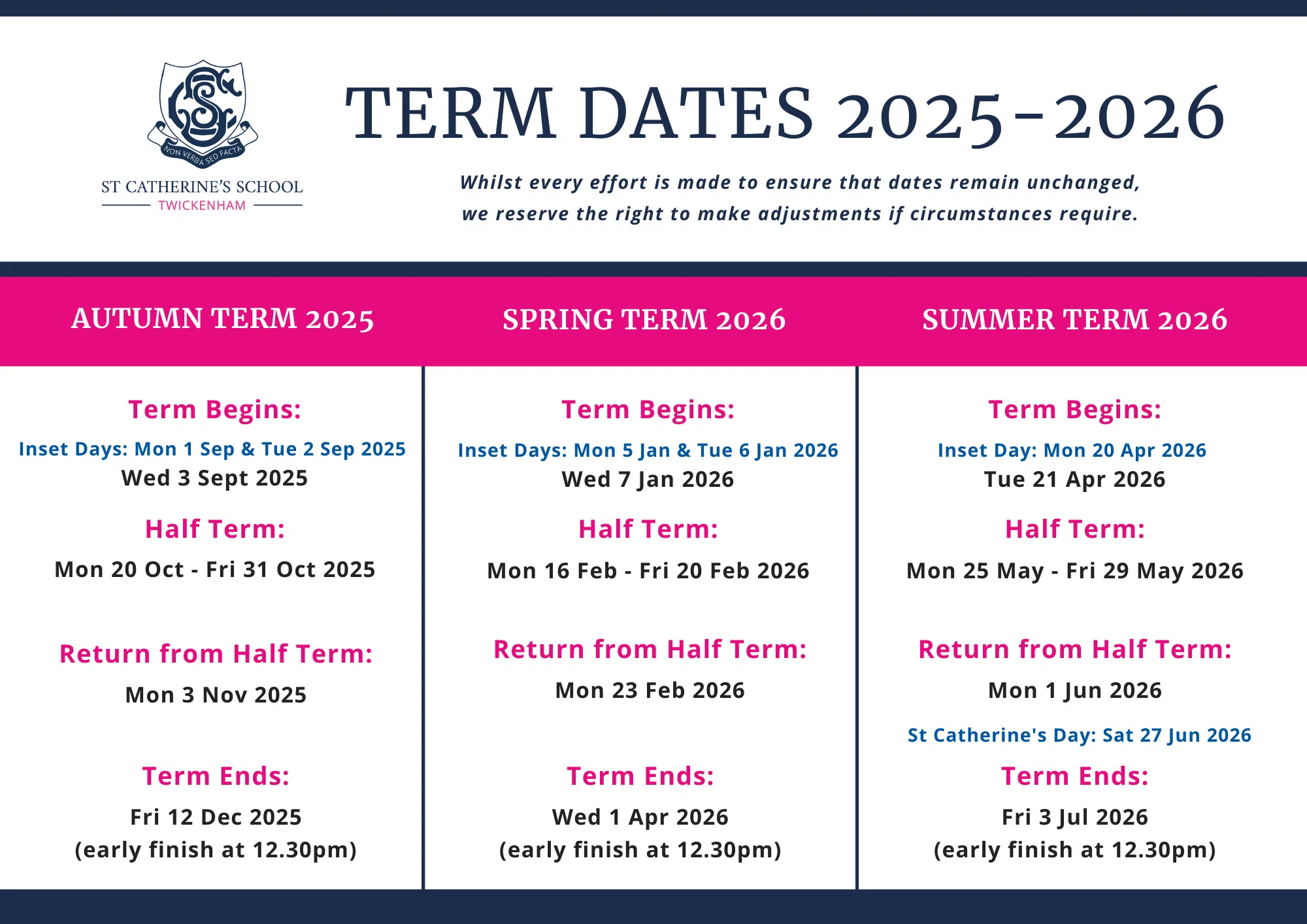 Term Dates | Catholic Schools in Twickenham | St Catherine's School